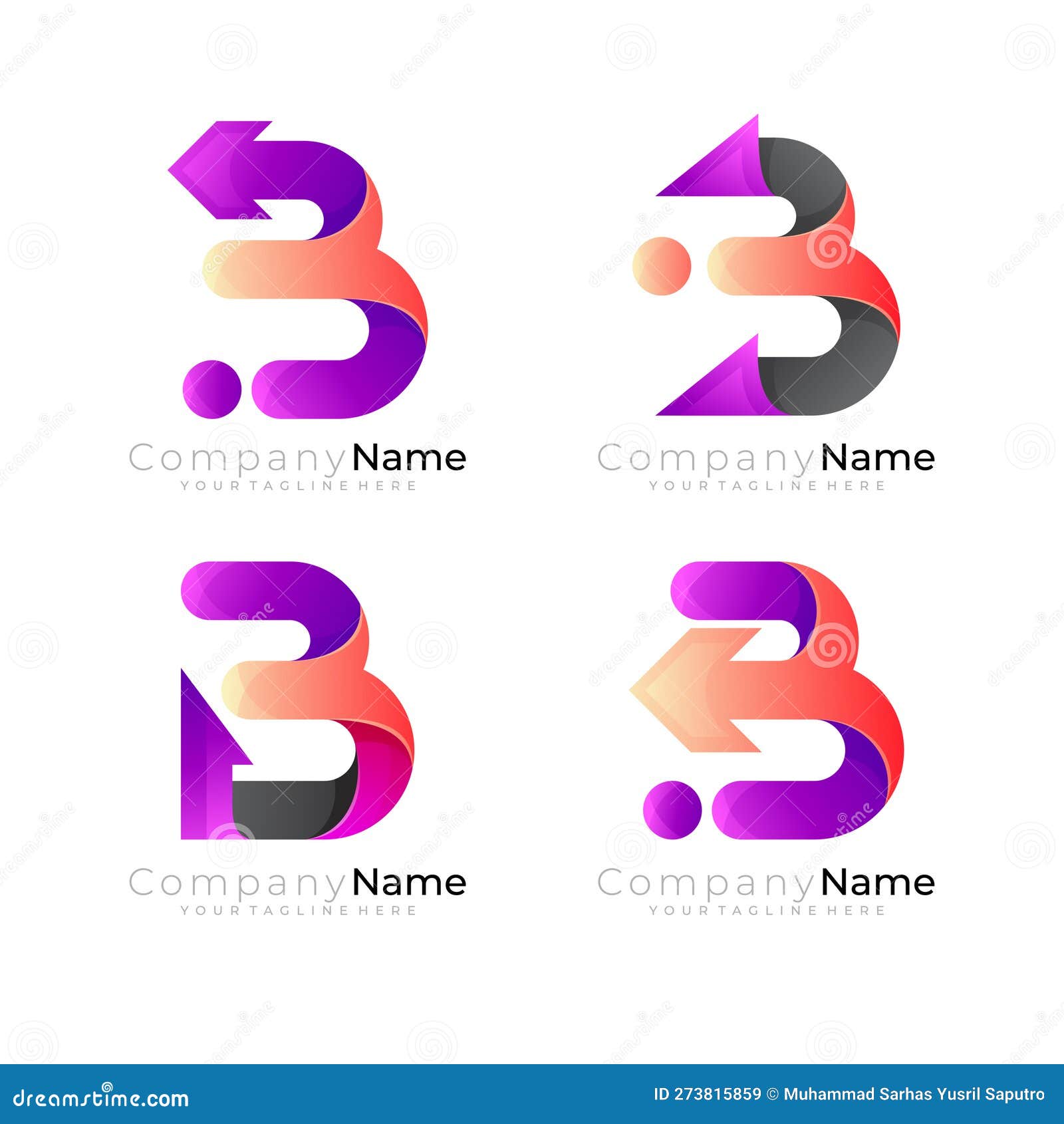 Symbol B Logo and Arrow Design Combination, 3d Colorful Stock Vector ...