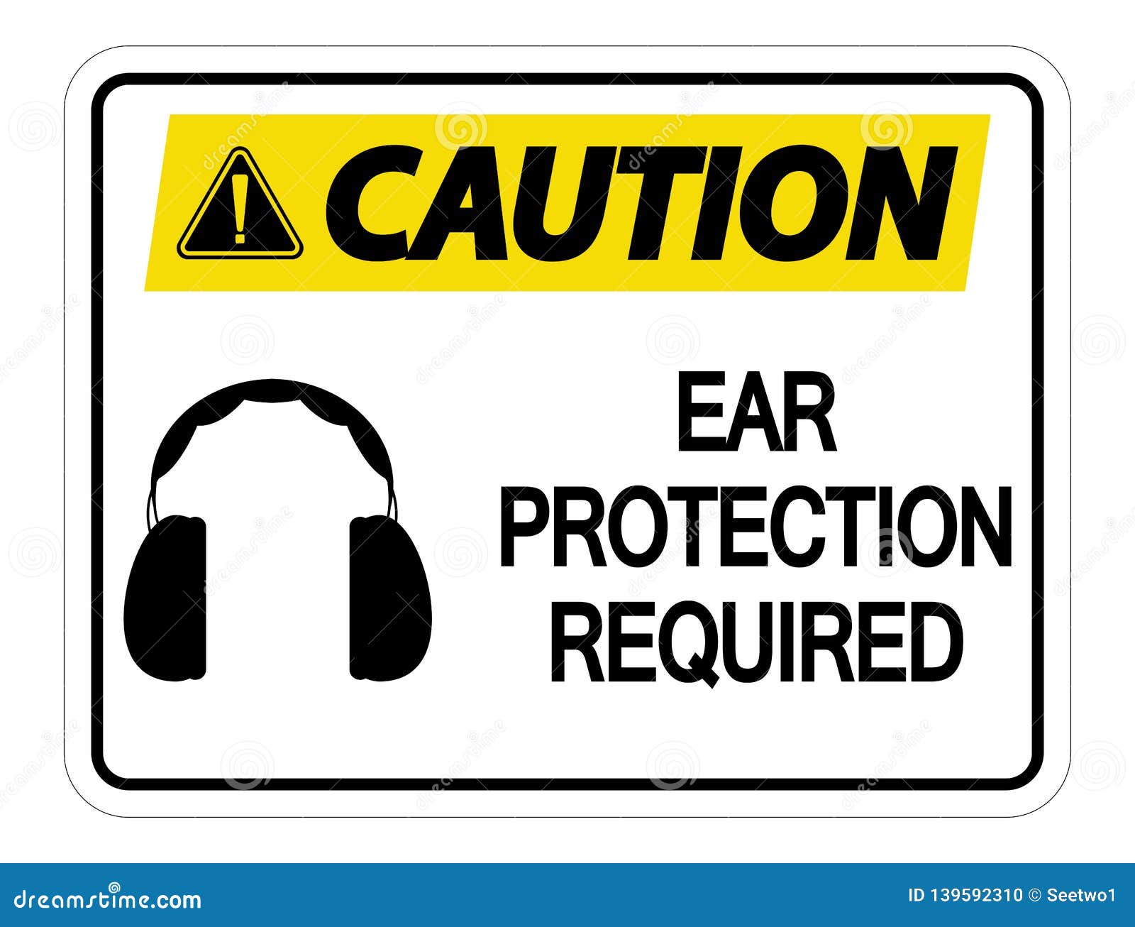 Symbol Caution Ear Protection Required Wall Sign on White Background ...