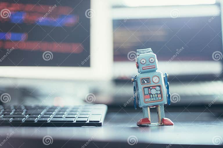 Symbol for a Chatbot or Social Bot and Algorithms, Program Code in the Background Stock Photo ...