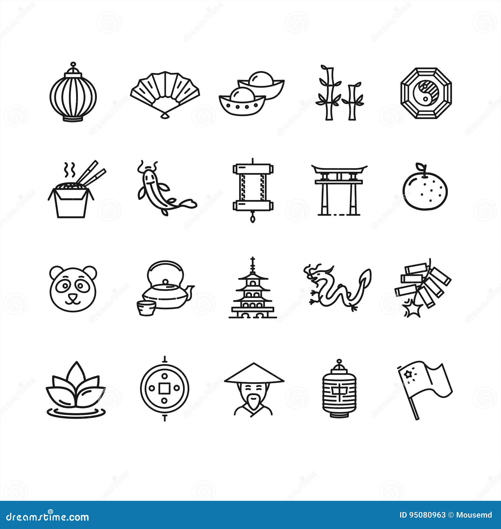 Symbol of China Black Thin Line Icon Set. Vector Stock Vector ...