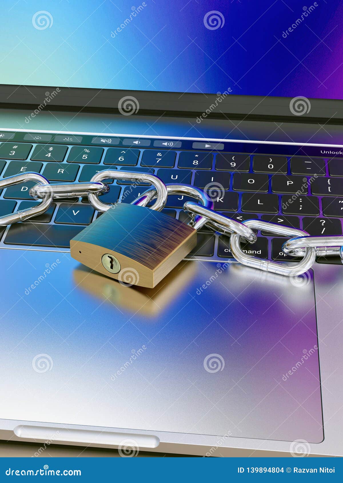 Computer Keyboard Locked with Padlock and Chain - Security Stock ...