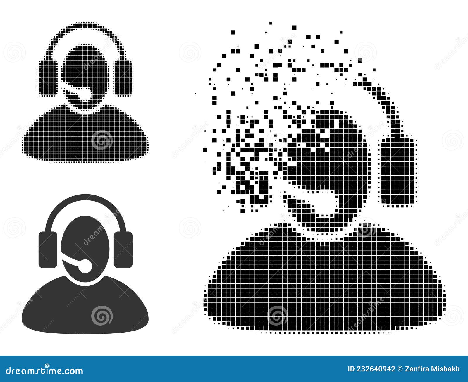 Symbol Eines Pixeligen Call-Center-Operators Mit Einer Halben Version ...