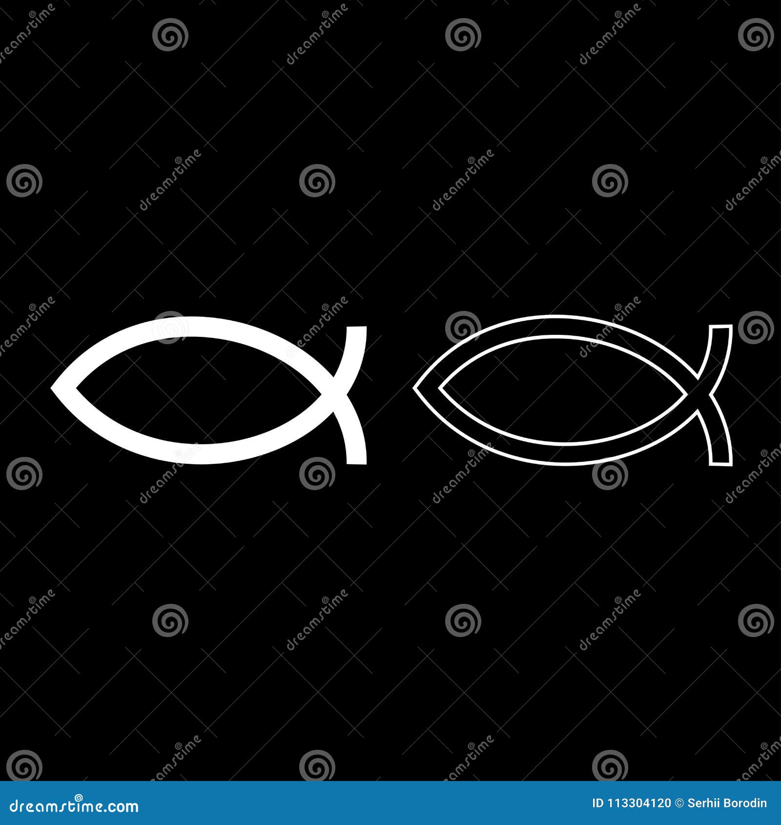 Symbol Fish Icon Set White Color Illustration Flat Style Simple Image ...