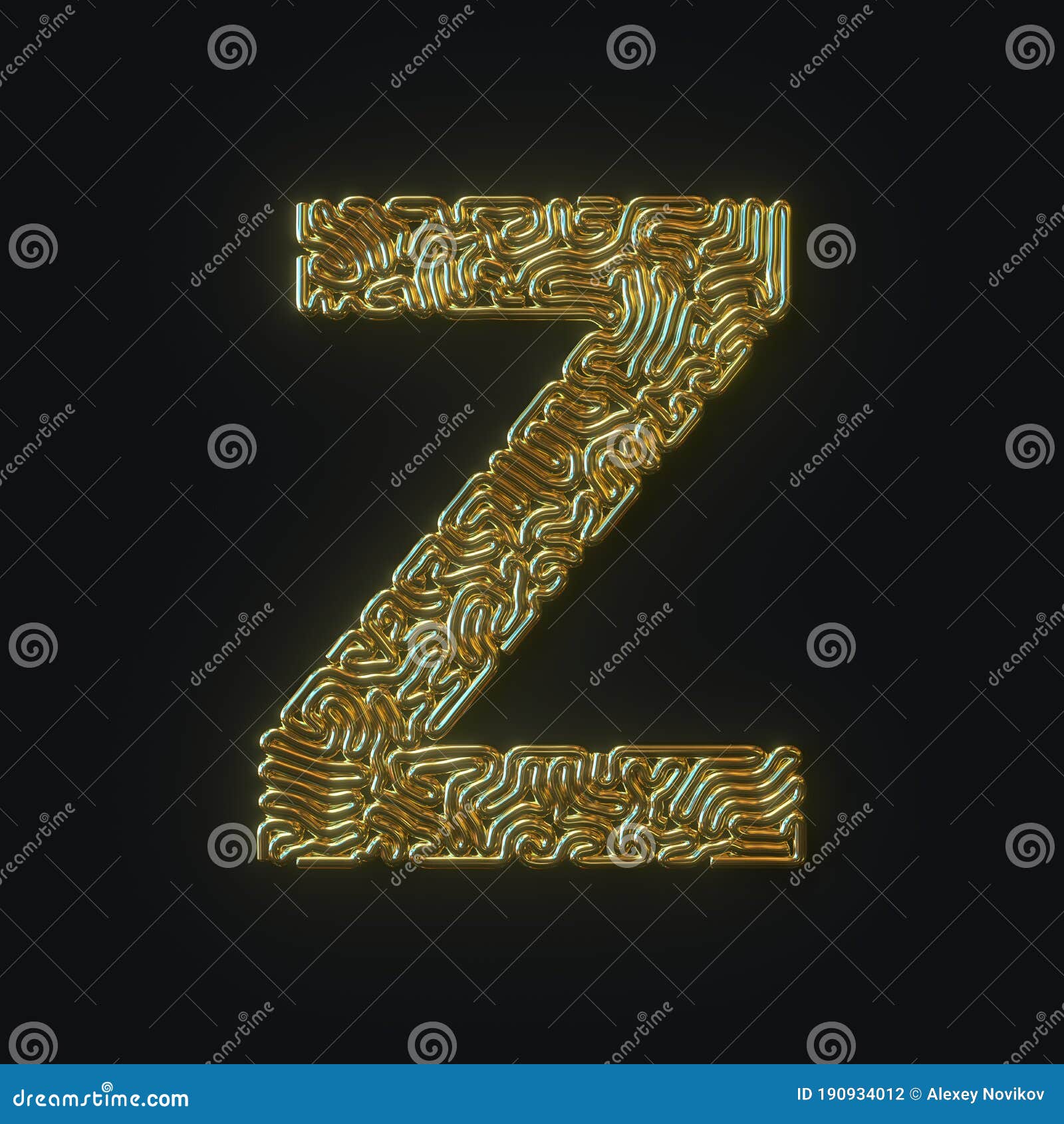High Resolution Letter Z Symbol Formed of Gold Bent Wire. 3D Rendering ...