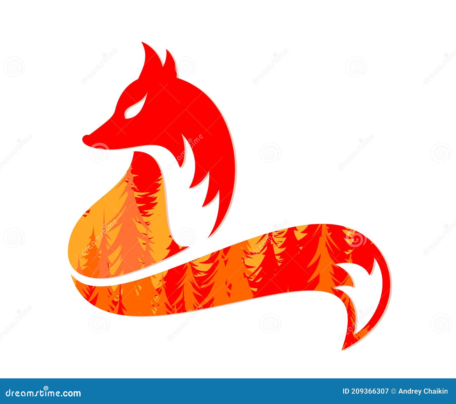 The Symbol of the Fox with Fire Forest. Stock Vector - Illustration of ...
