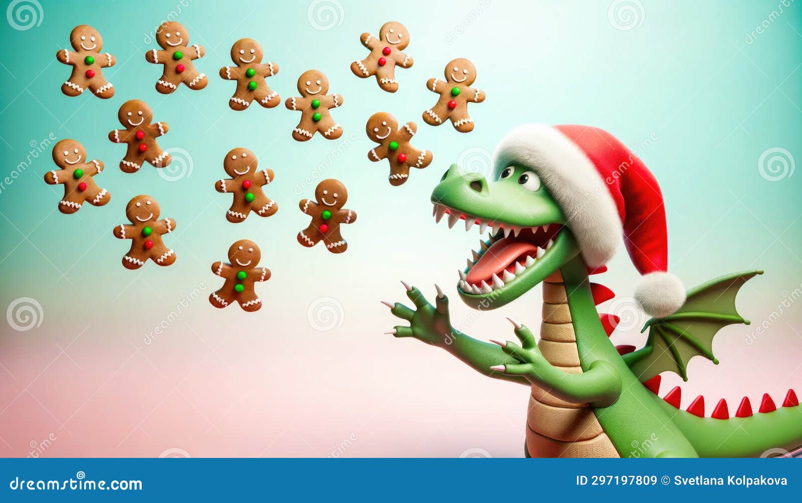 Symbol of 2024 Funny Green Dragon Catches Levitating Gingerbread Men ...