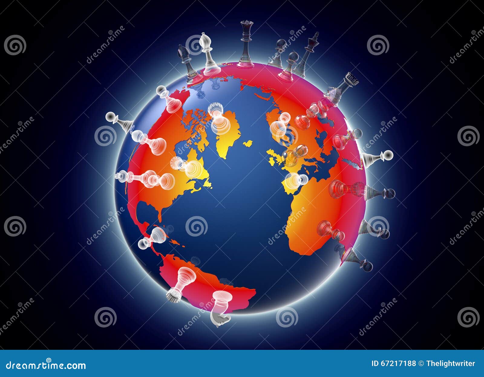 Symbol of Geopolitics the World Globe with Chess Pieces Stock ...