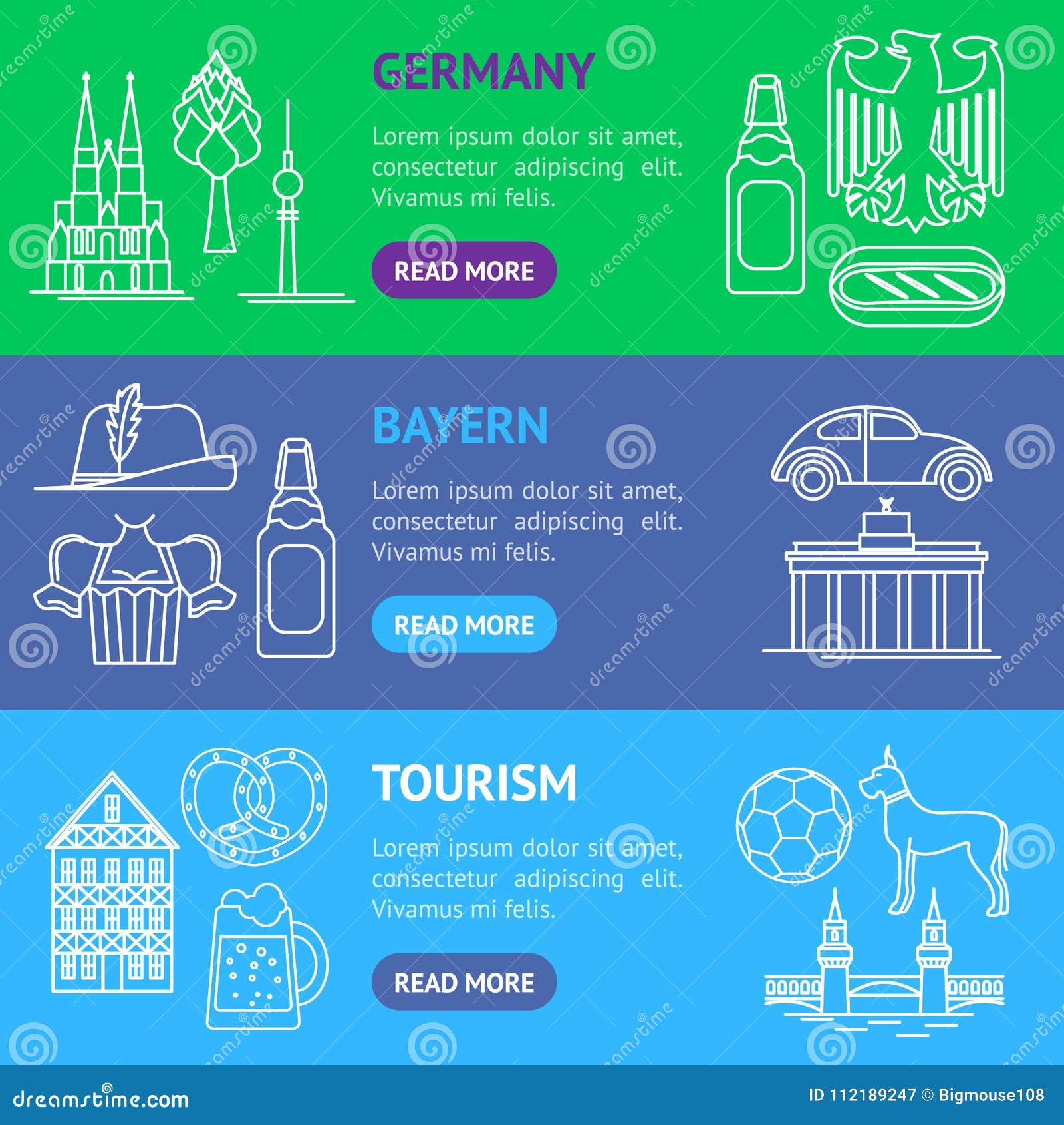 Symbol of Germany Thin Line Banner Horizontal Set. Vector Stock Vector ...