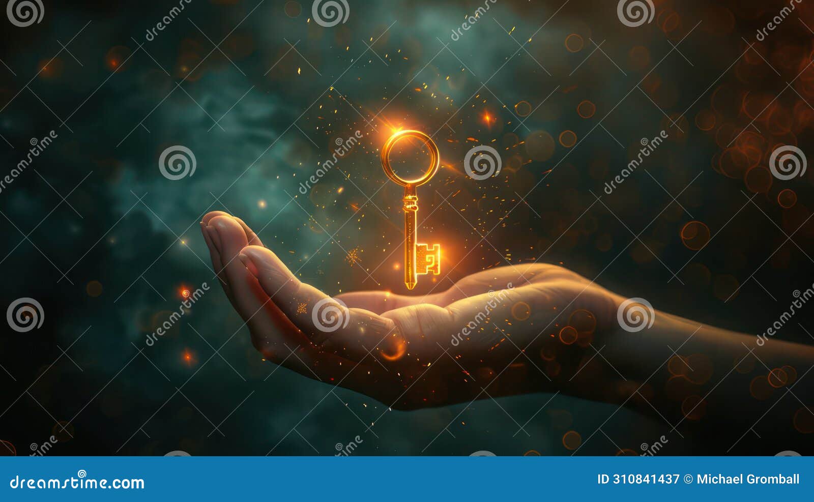 Symbol of a Glowing Key Hovering Over a Human Hand Created with ...