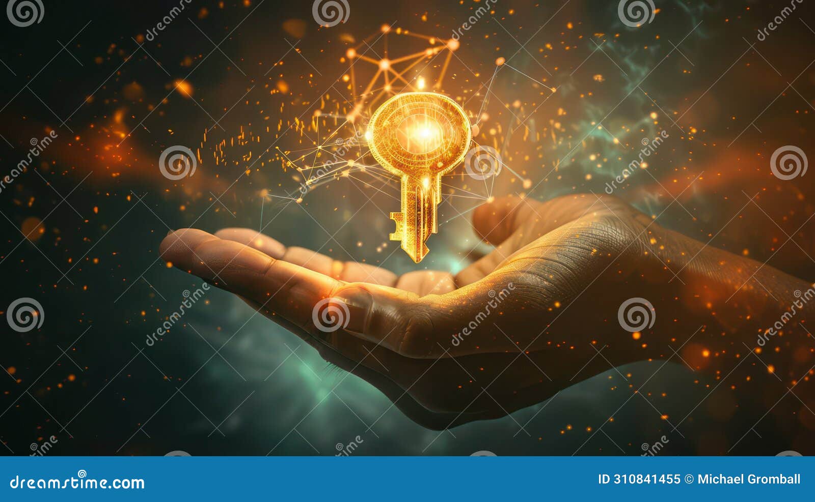 Symbol of a Glowing Key Hovering Over a Human Hand Created with ...