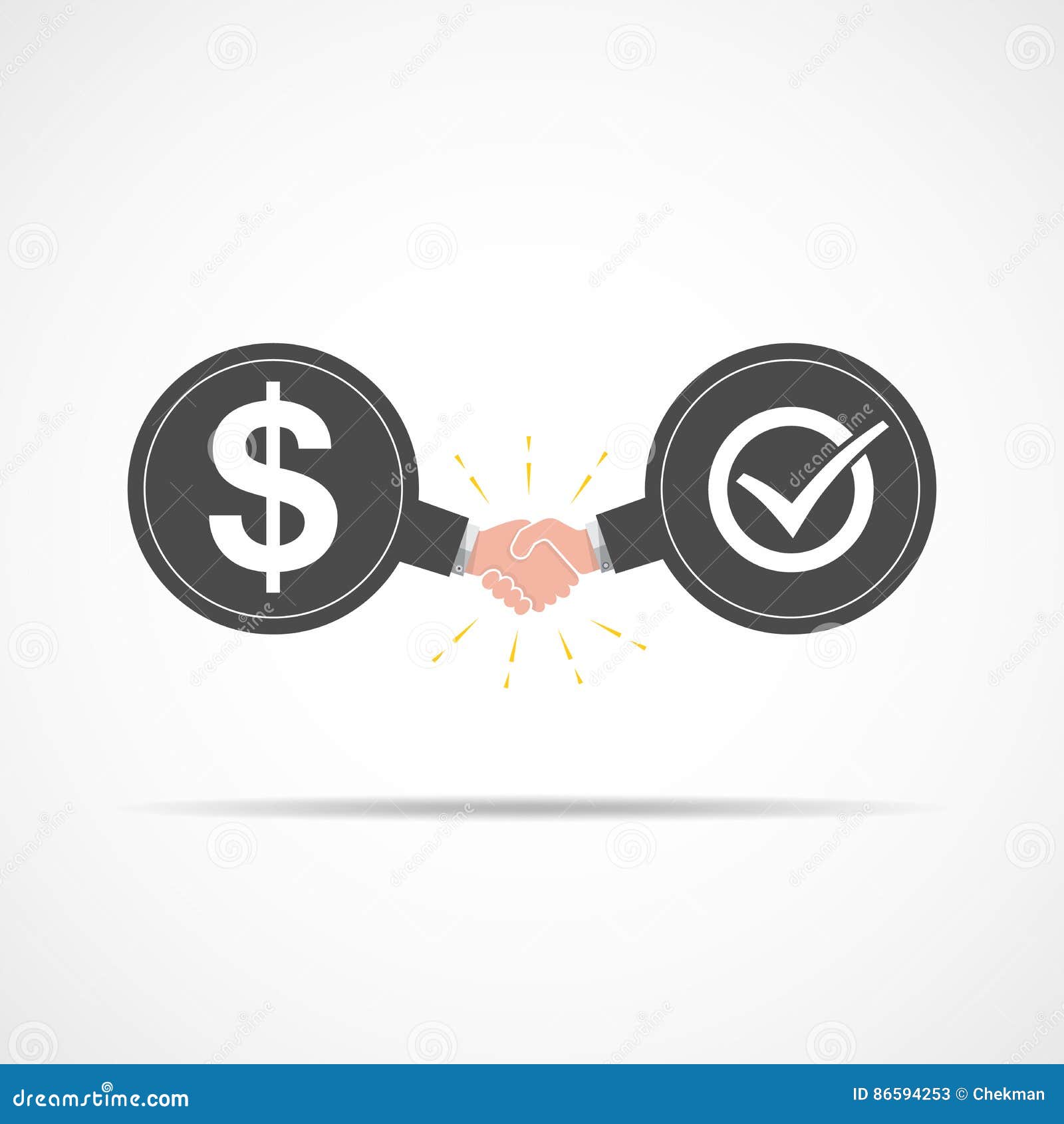Symbol of Handshake between Dollar Signs and Check Mark. Vector ...