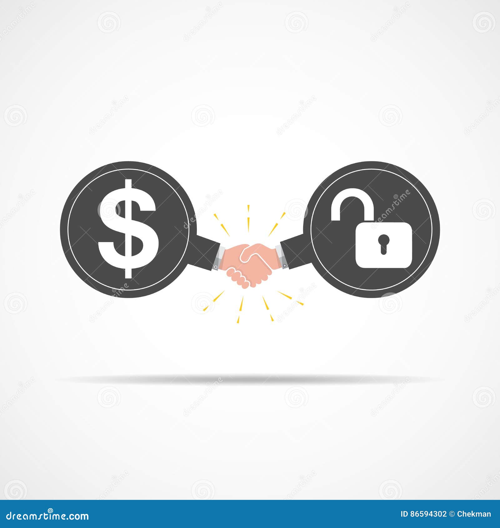 Symbol of Handshake between Dollar Signs and Lock. Vector Illustration ...