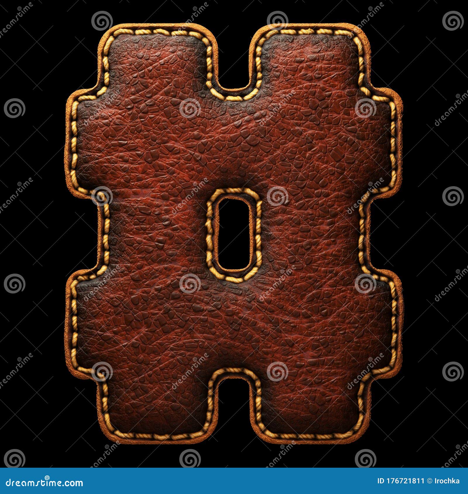 Symbol Hash Made of Leather. 3D Render Font with Skin Texture on Black ...