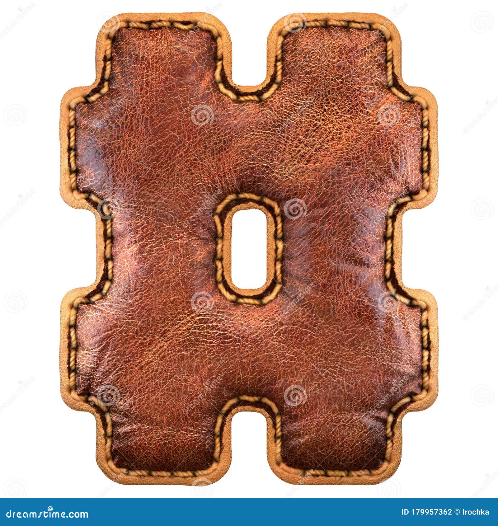 Symbol Hash Made Of Leather. 3D Render Font With Skin Texture On White ...