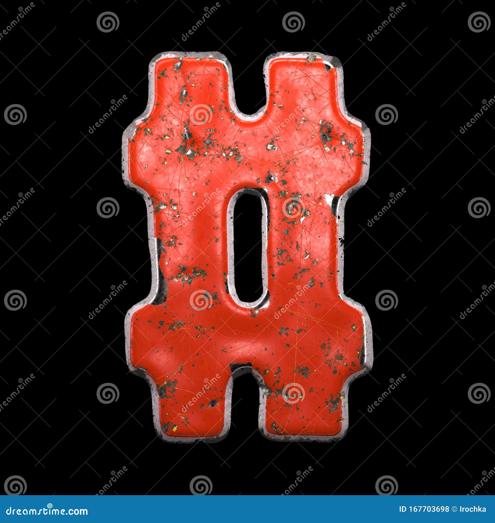 Symbol Hash Made of Red Painted Metal Isolated on Black Background. 3d ...