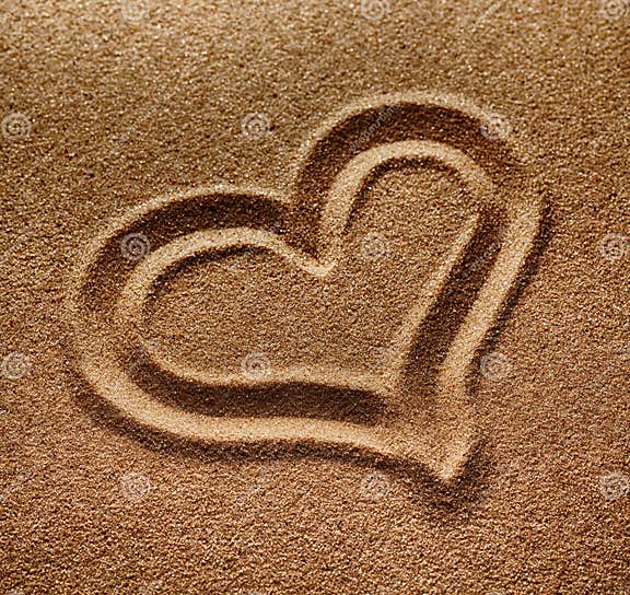 Symbol of Heart is Drawn on Sand Stock Image - Image of coast, granular ...