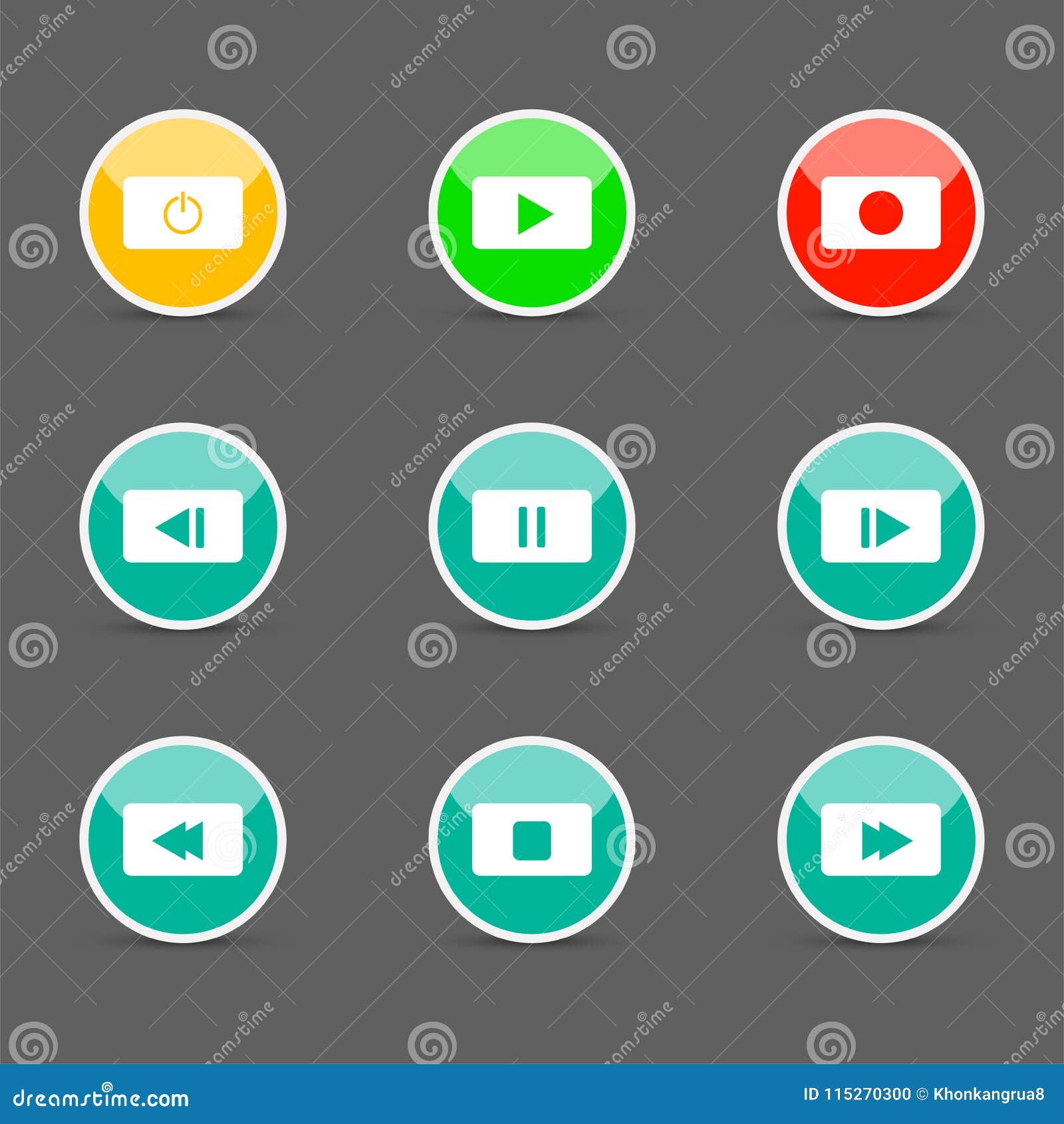 Symbol Icon Set Media Player Control White Round Buttons. Illustrator ...