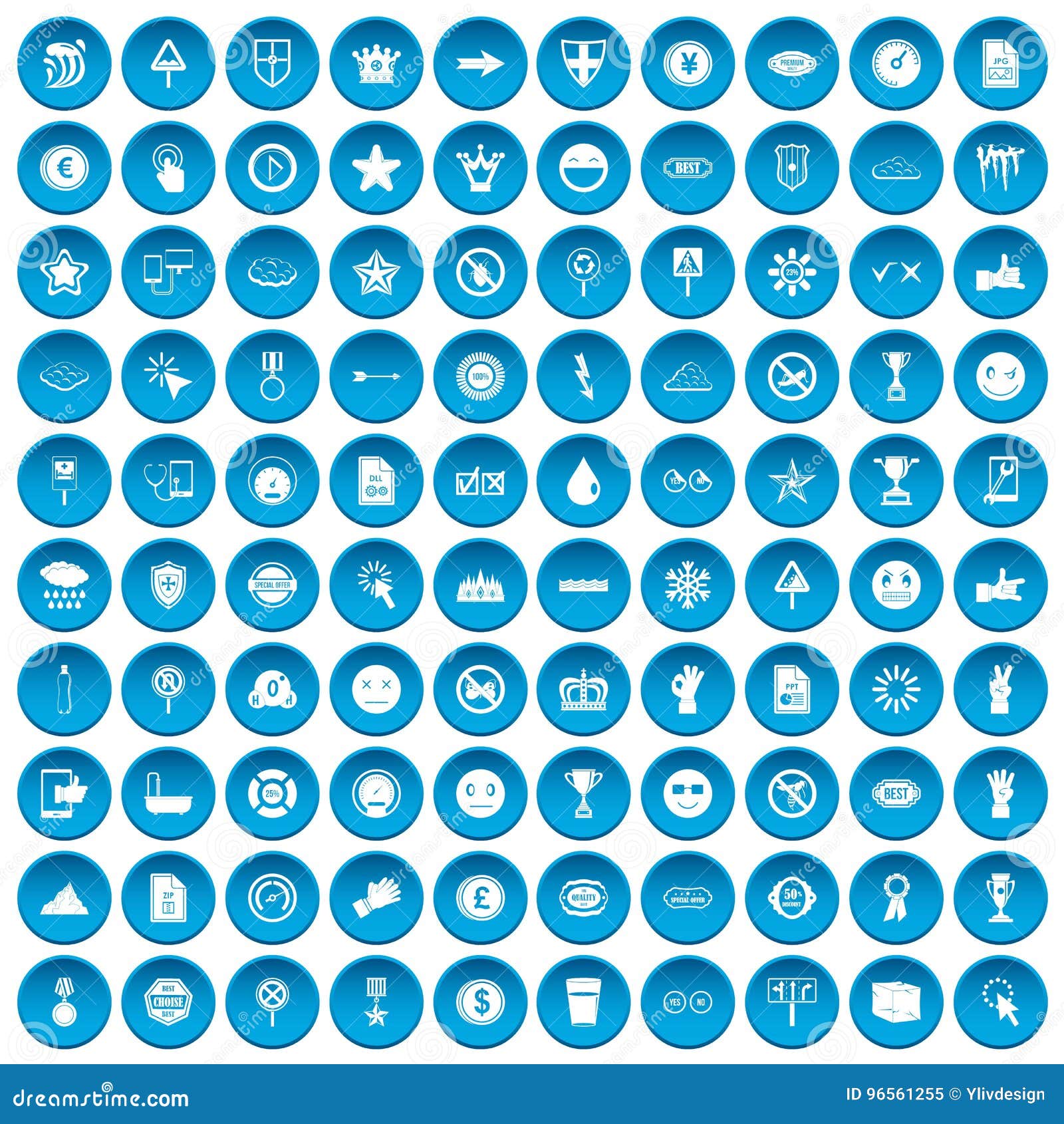 100 symbol icons set blue stock vector. Illustration of euro - 96561255