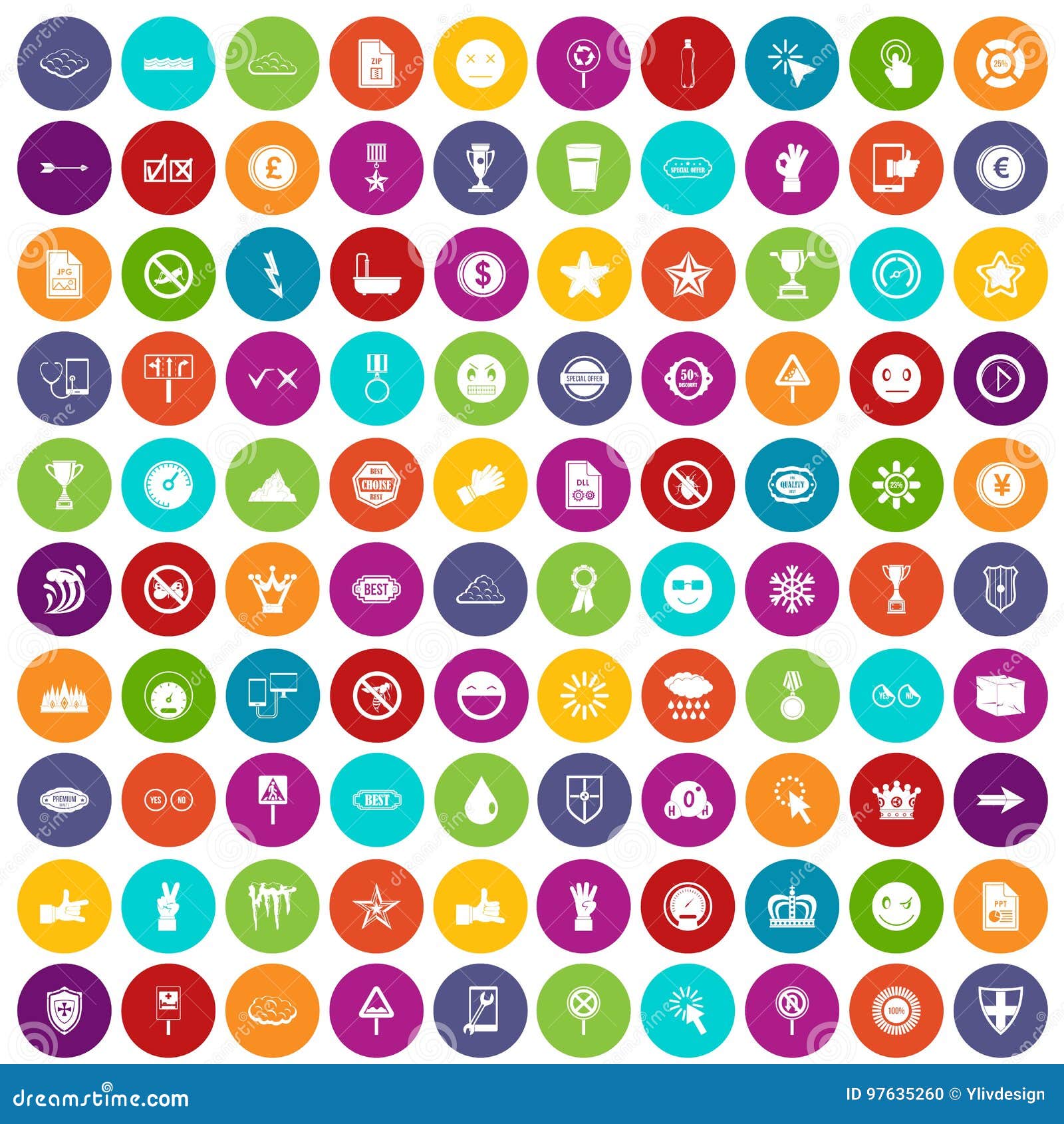 100 symbol icons set color stock vector. Illustration of bottle - 97635260