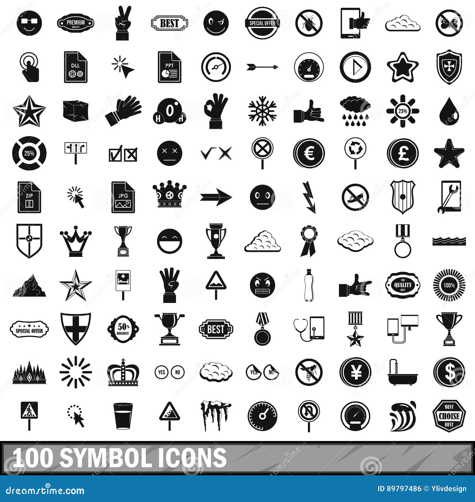 100 Symbol Icons Set, Simple Style Stock Vector - Illustration of ...