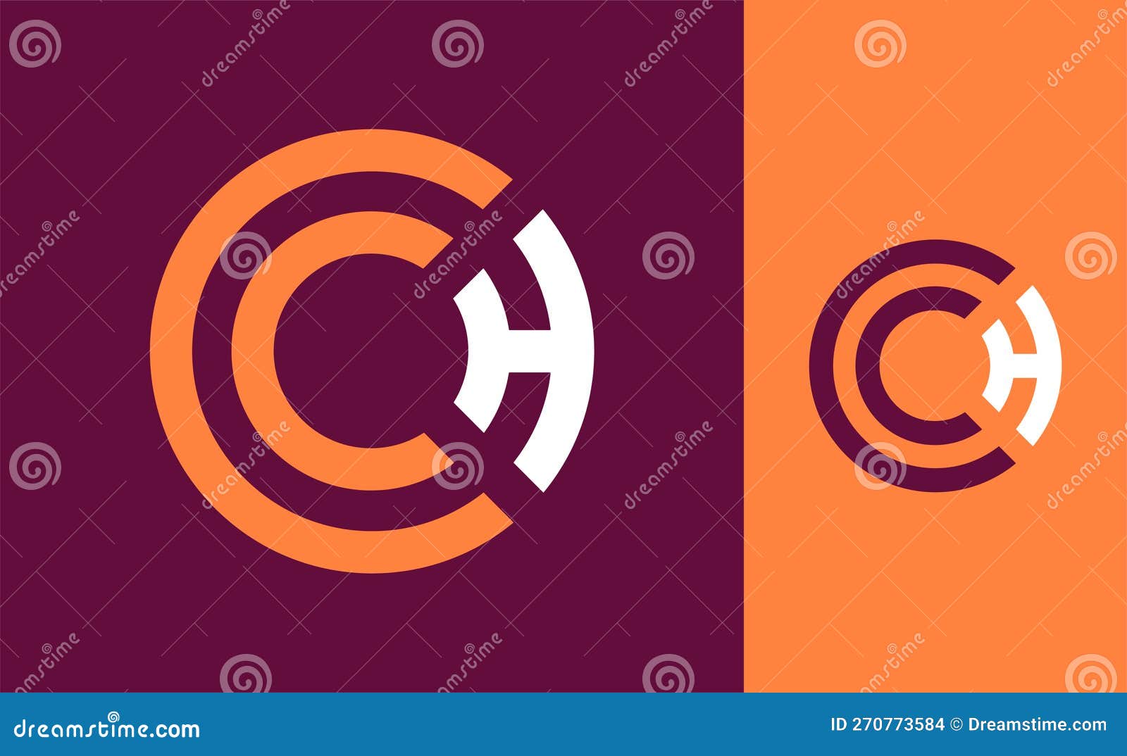 Symbol with Initials CH in Garnet, Orange and White Colors Stock Vector ...