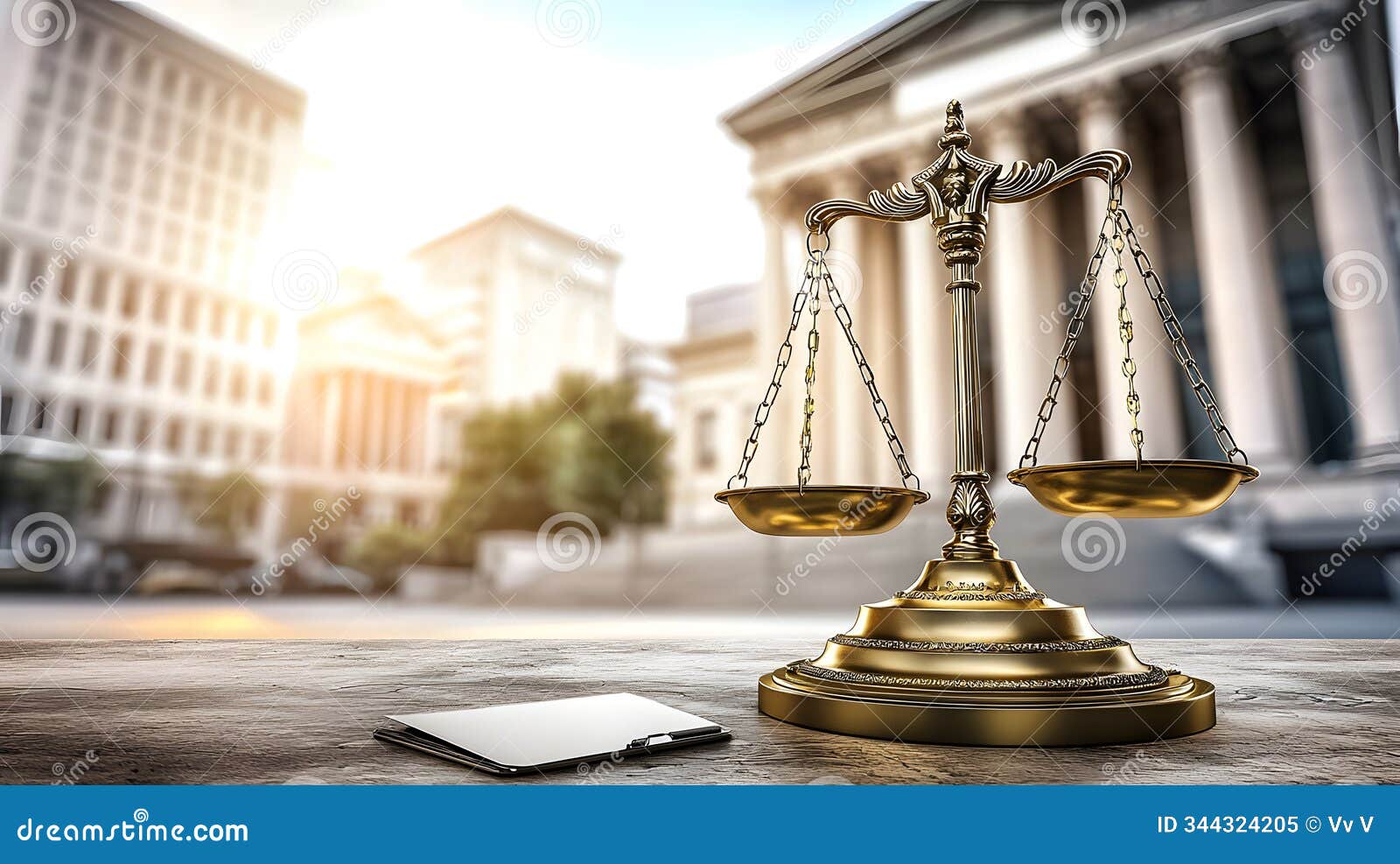 Symbol of Justice with Scales Outside a Courthouse. Stock Illustration ...