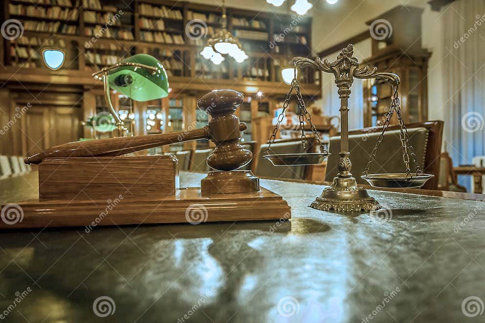 Symbol of Law and Justice in the Library Stock Image - Image of gavel ...