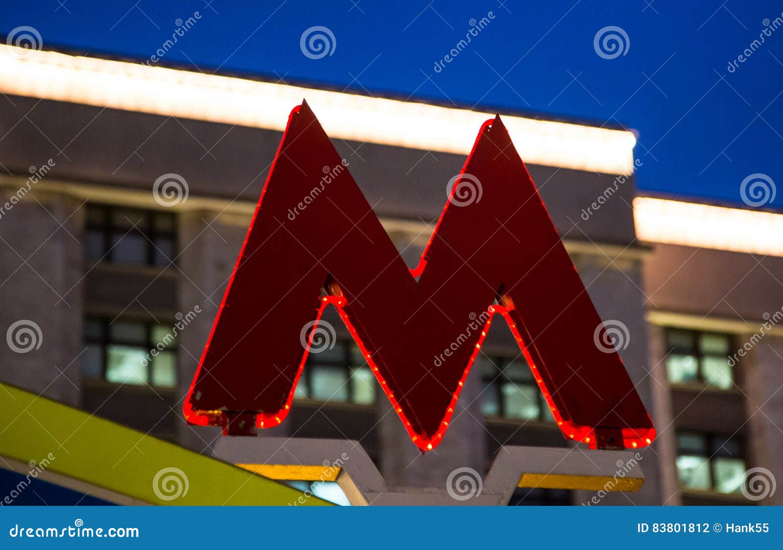 Symbol M - Underground Metro on the Building Background Editorial ...