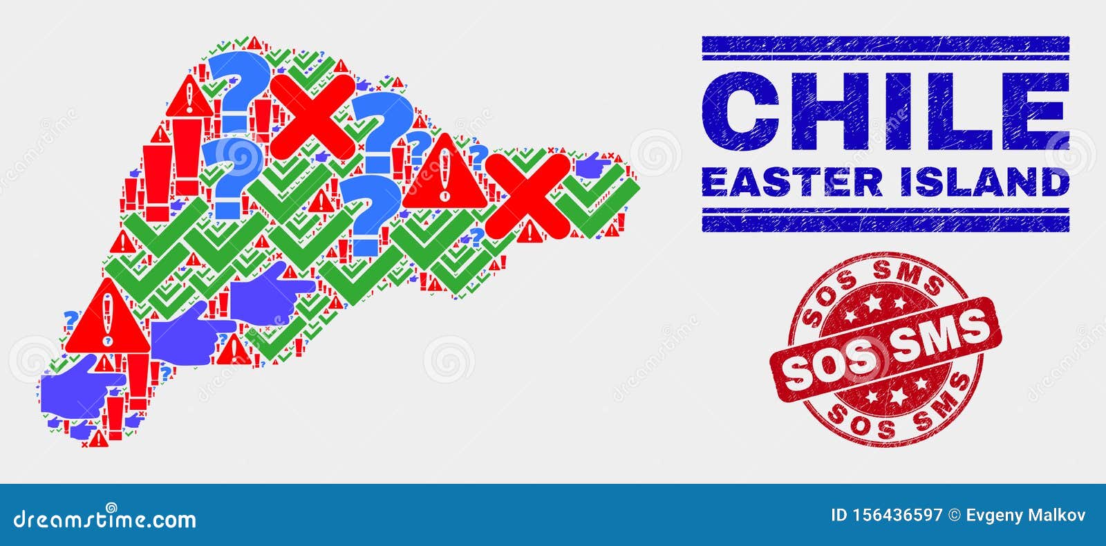 Collage of Easter Island Map Symbol Mosaic and Distress Sos SMS Stamp ...