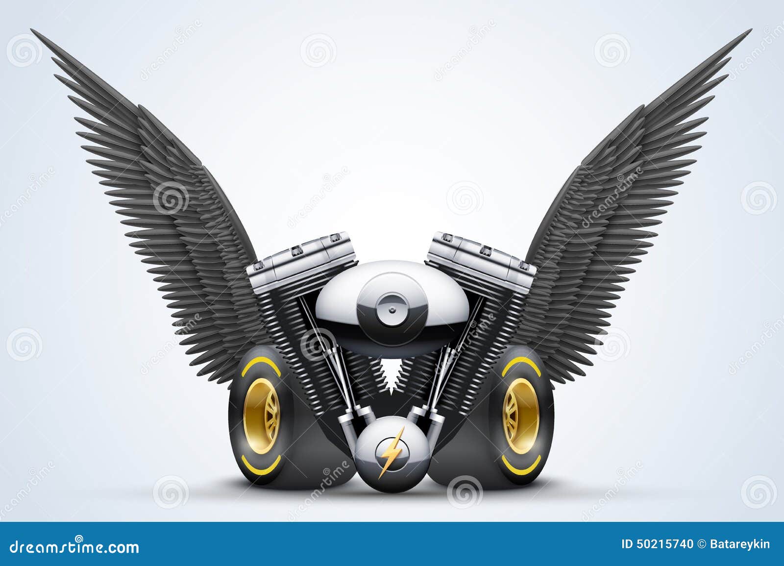 Symbol Of Motorcycle Engine With Black Open Wings Vector Illustration ...
