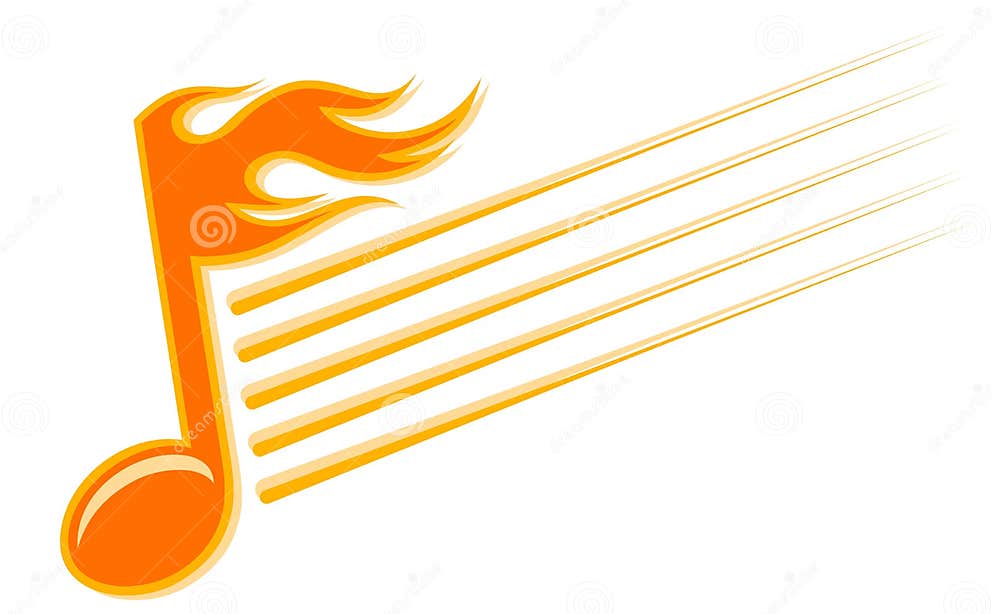 Music note with fire. stock vector. Illustration of flame - 127113674