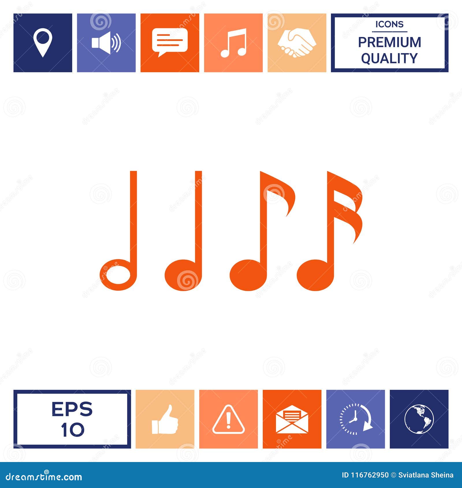 Symbol of Music, Notes. Sixteenth Note, Eighth Note, Quarter Note and ...