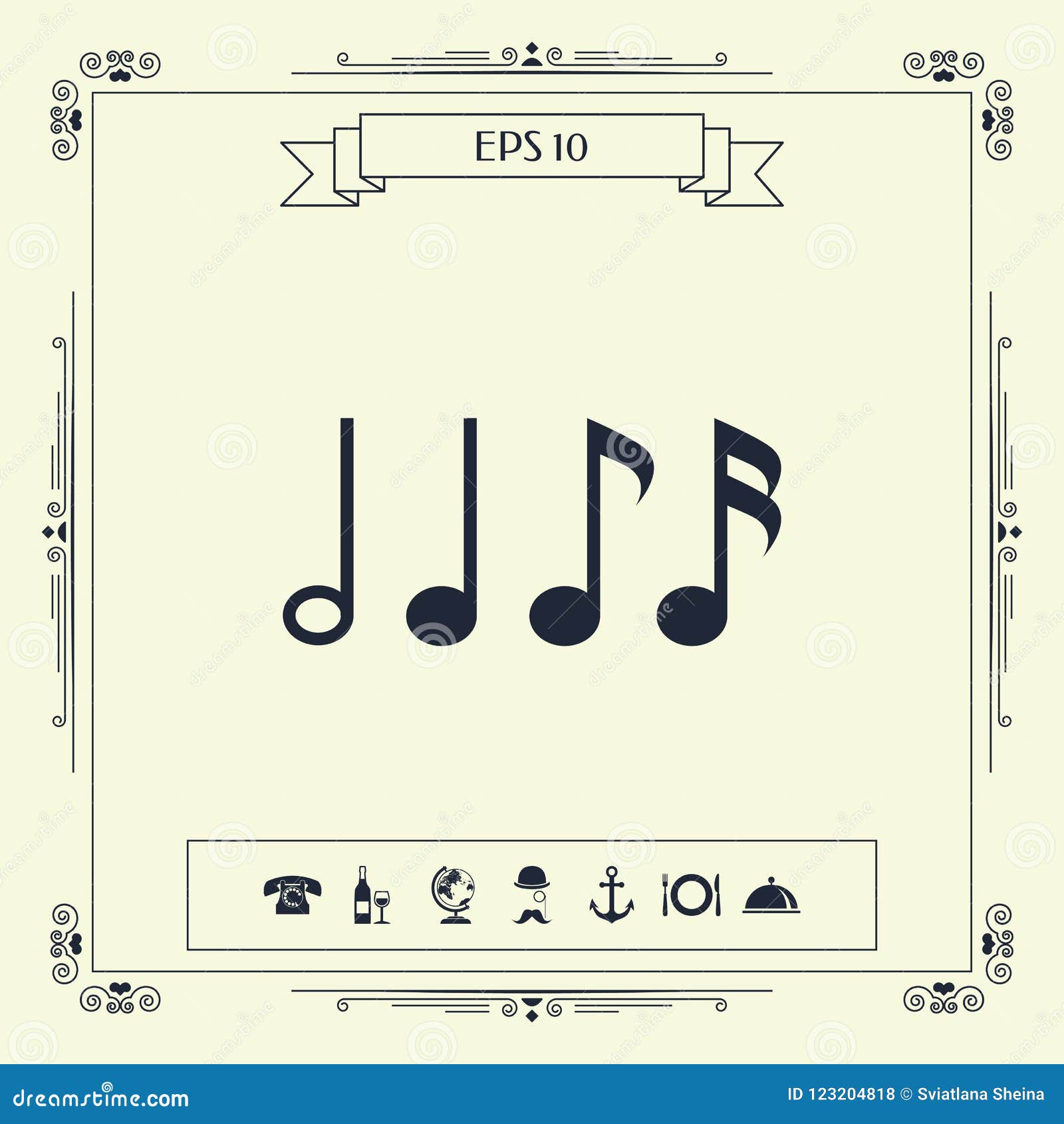 Symbol of Music, Notes. Sixteenth Note, Eighth Note, Quarter Note and ...