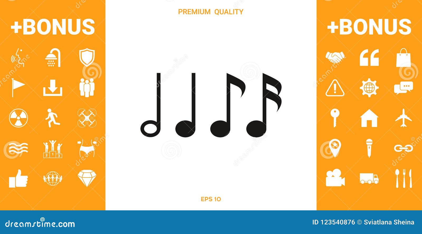 Symbol of Music, Notes. Sixteenth Note, Eighth Note, Quarter Note and ...