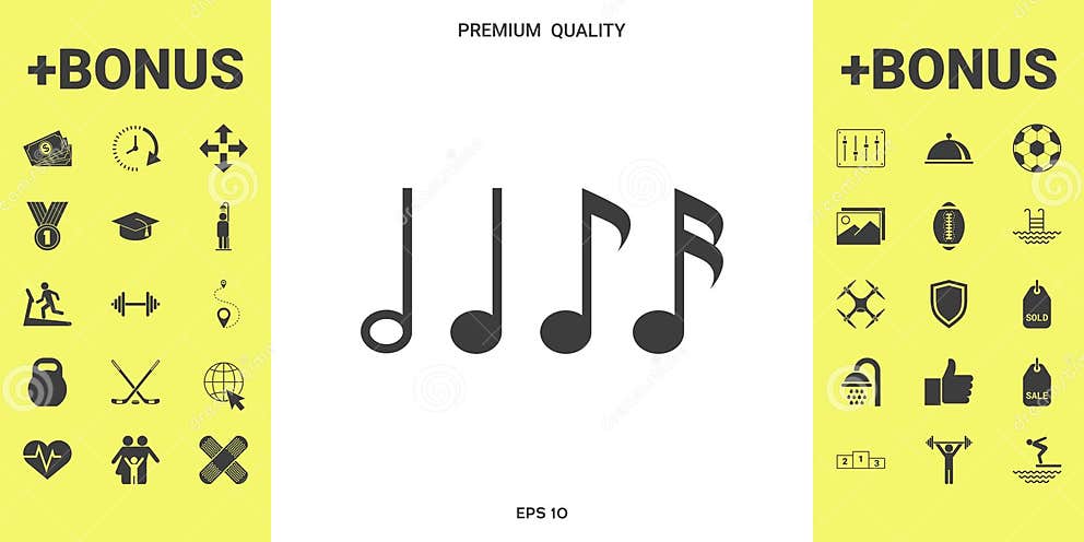 Symbol of Music, Notes. Sixteenth Note, Eighth Note, Quarter Note and ...