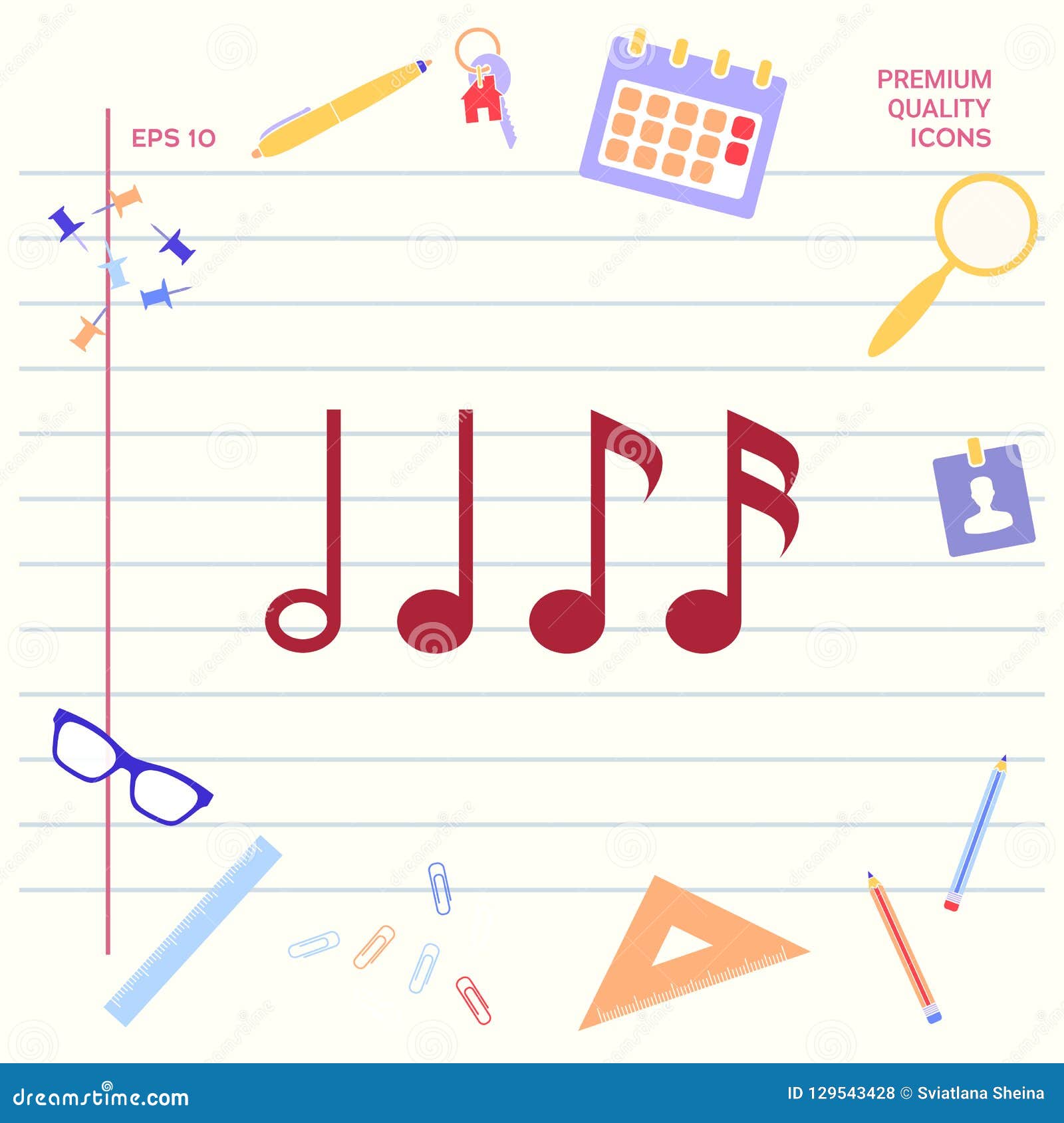 Symbol of Music, Notes. Sixteenth Note, Eighth Note, Quarter Note and ...