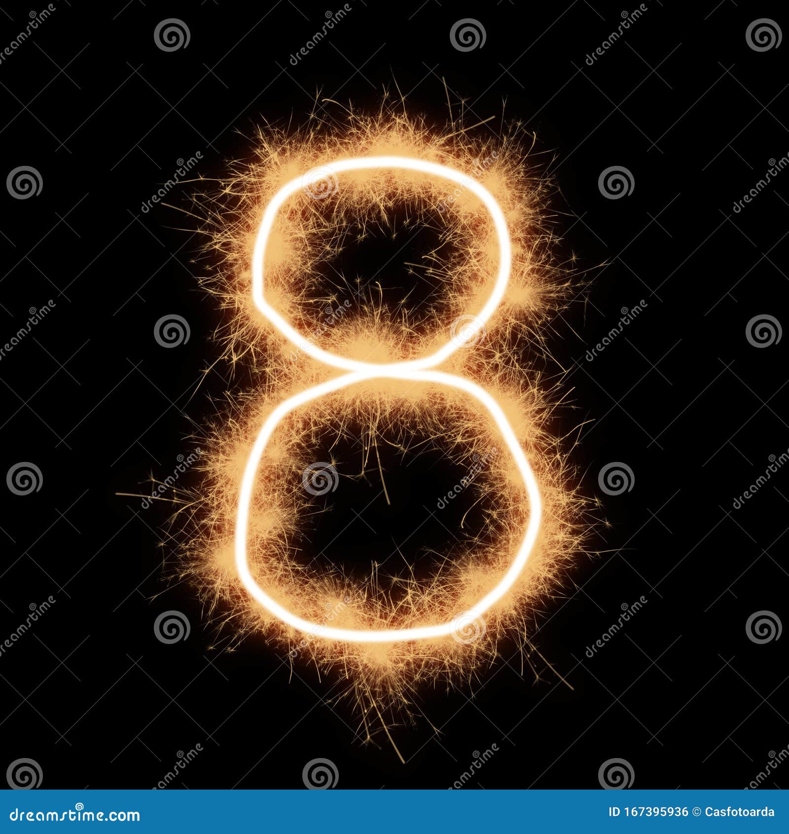 Symbol of Number Eight Made with Sparks on a Black Background Stock ...