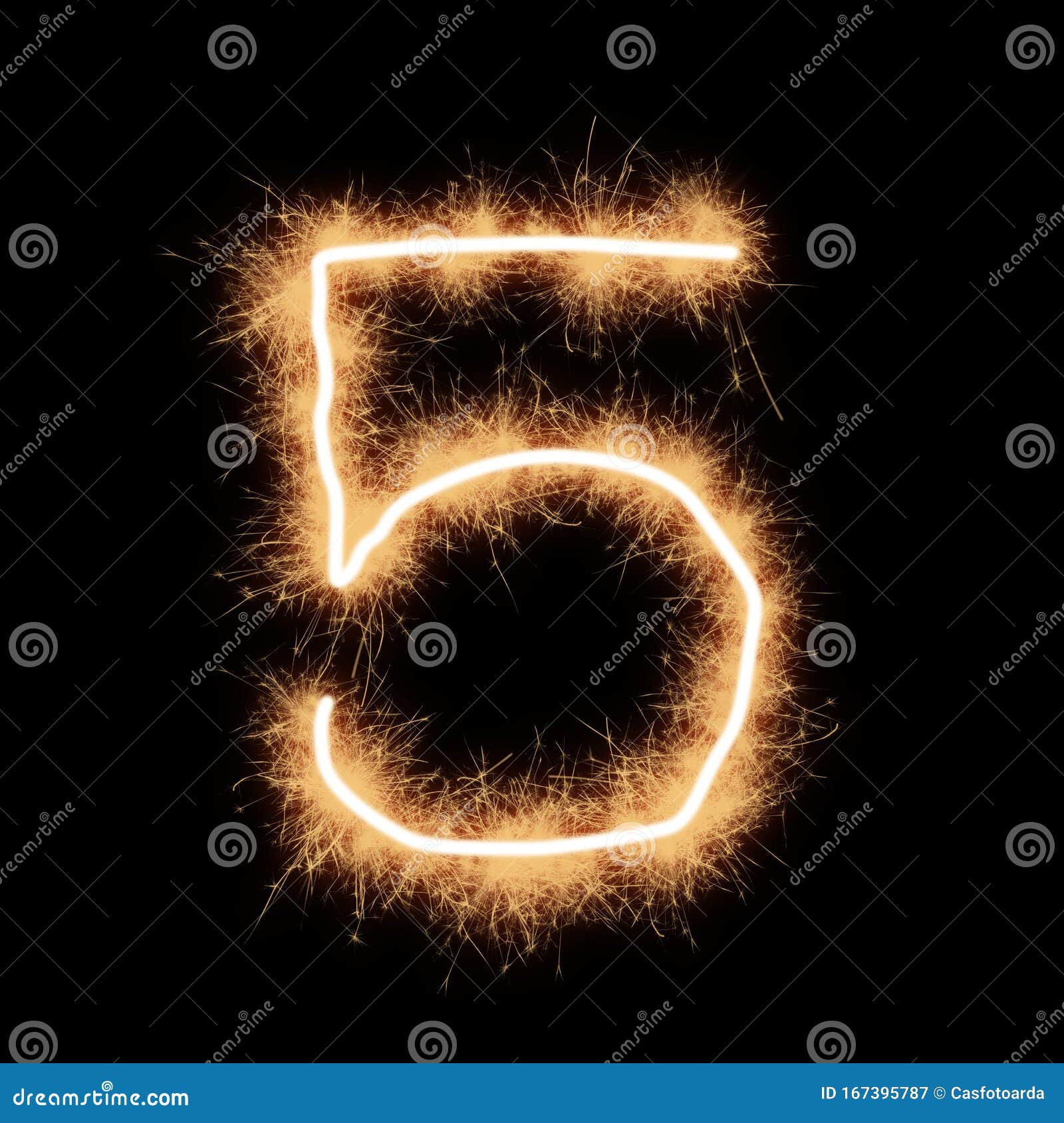 Symbol of Number Five Made with Sparks on a Black Background Stock ...