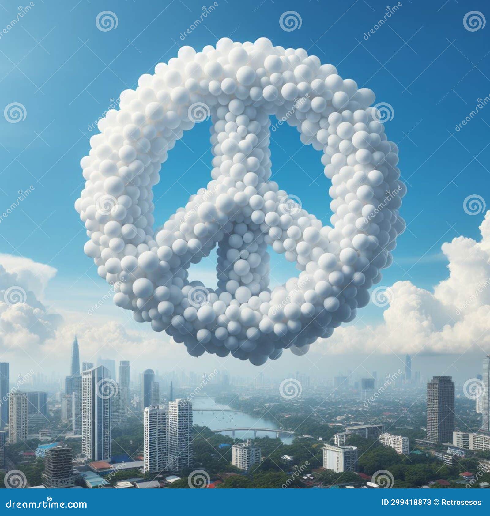The Symbol of Peace Made of Clouds Float in the Sky Stock Illustration ...