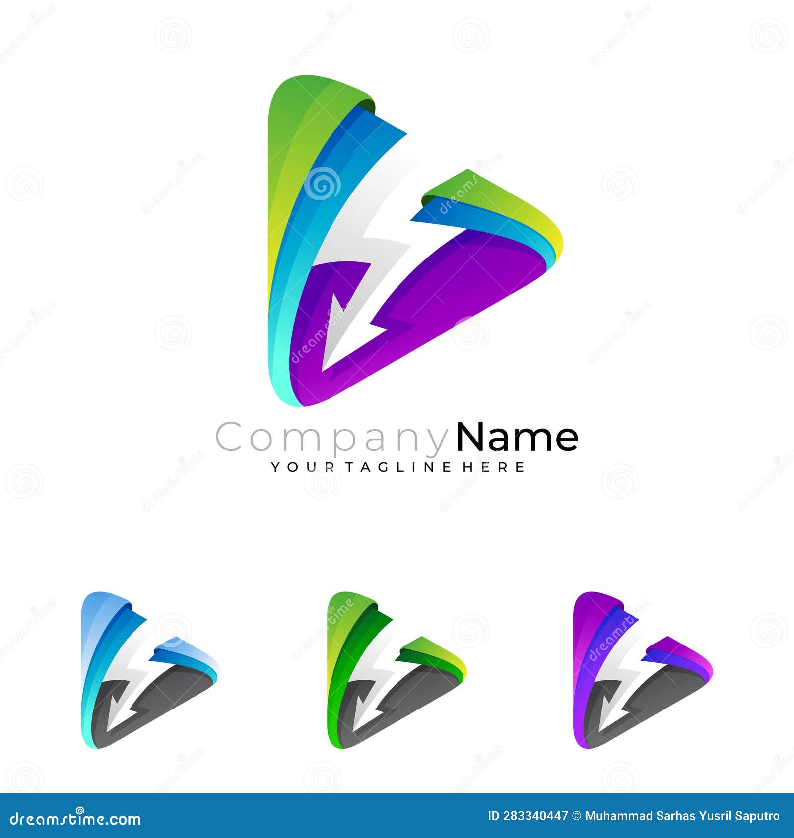 Symbol Play Logo and Thunder Design, 3d Colorful Logos Stock ...