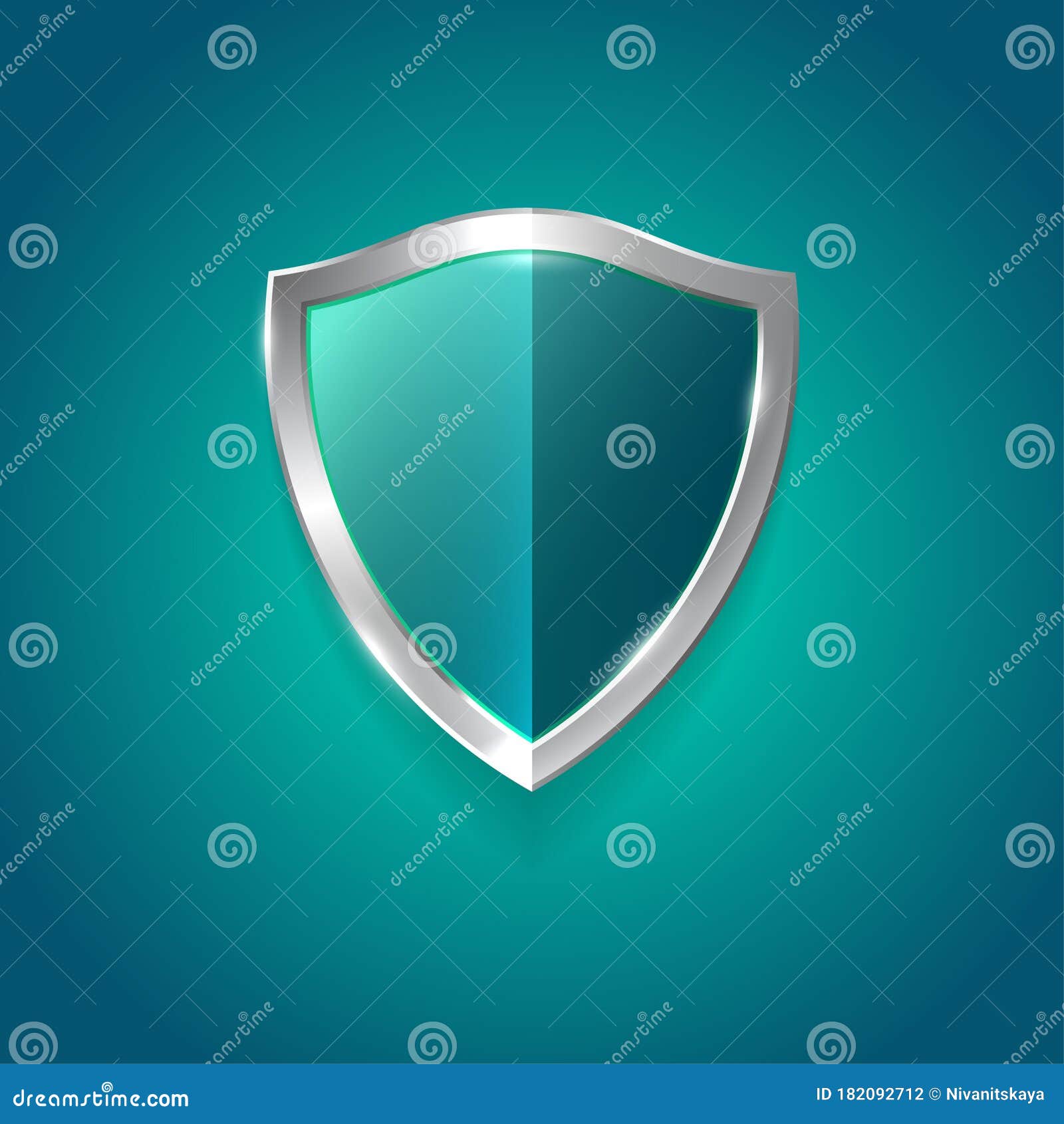 Symbol of Protection, Guard. Blue-green Glossy Shield with Silver Trim ...