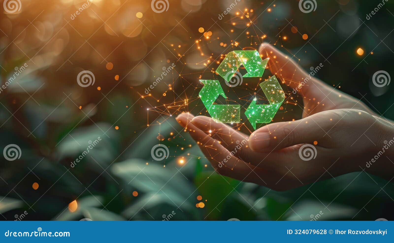 Symbol of Recycling and Ecological Recycling. Human Hand Touching ...