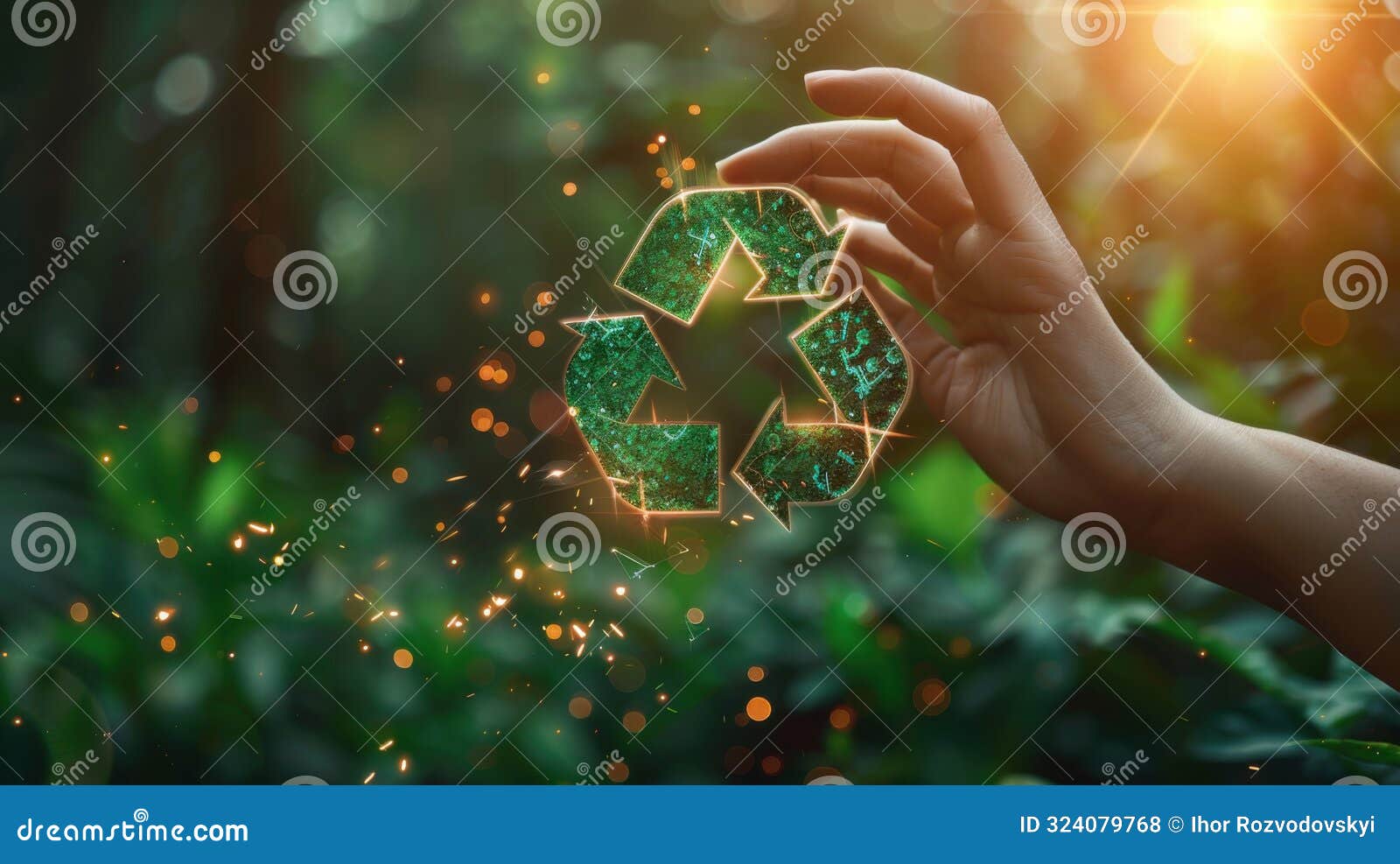 Symbol of Recycling and Ecological Recycling. Human Hand Touching ...