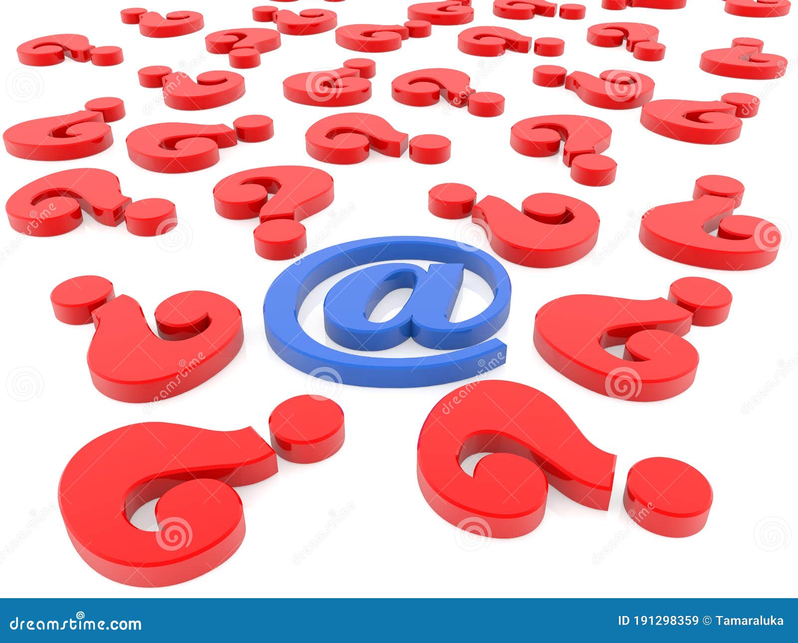 At Symbol between Red Question Marks on White Stock Illustration ...