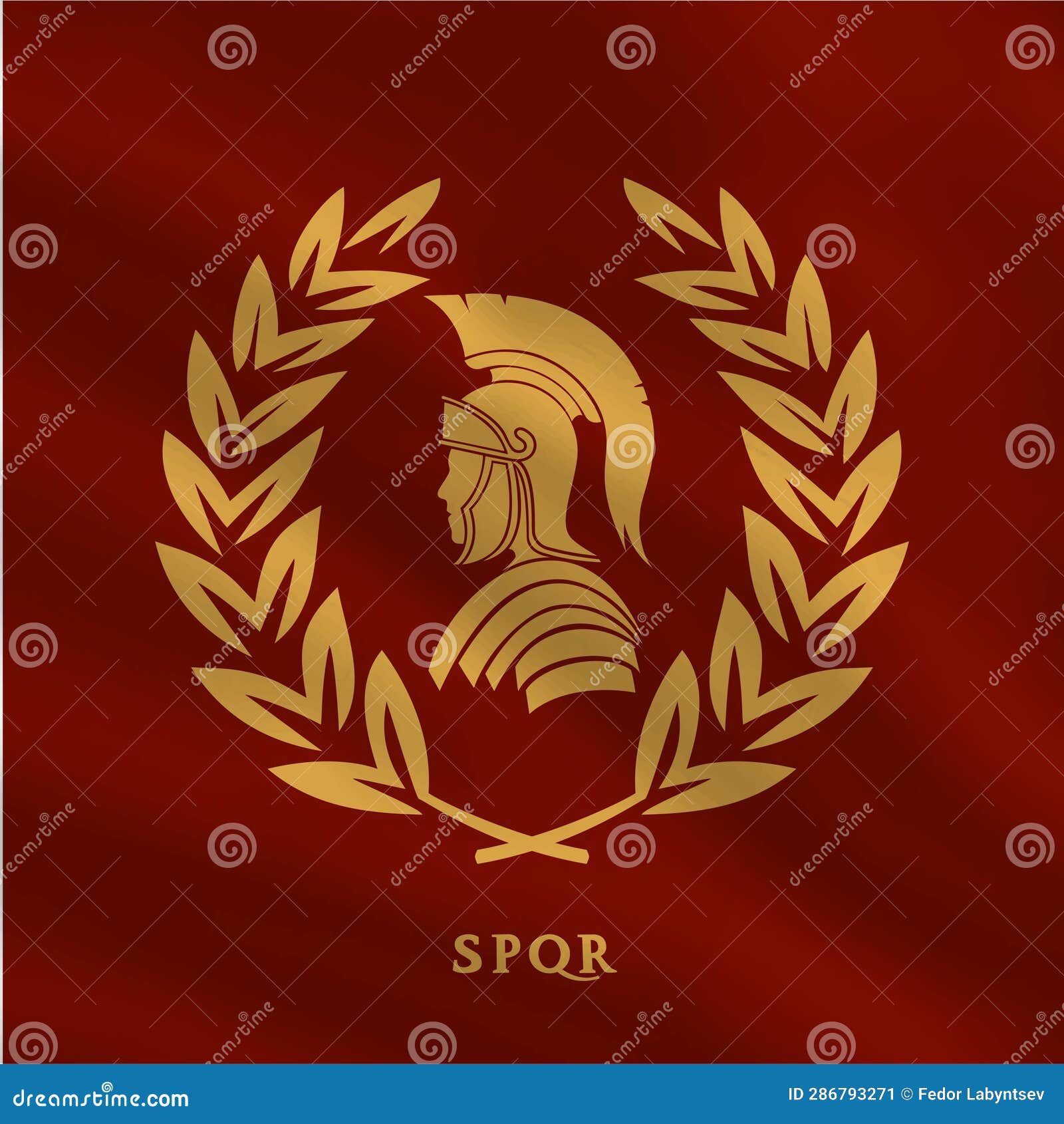 Symbol of a Roman Warrior on a Red Flag in Gold Stock Illustration ...