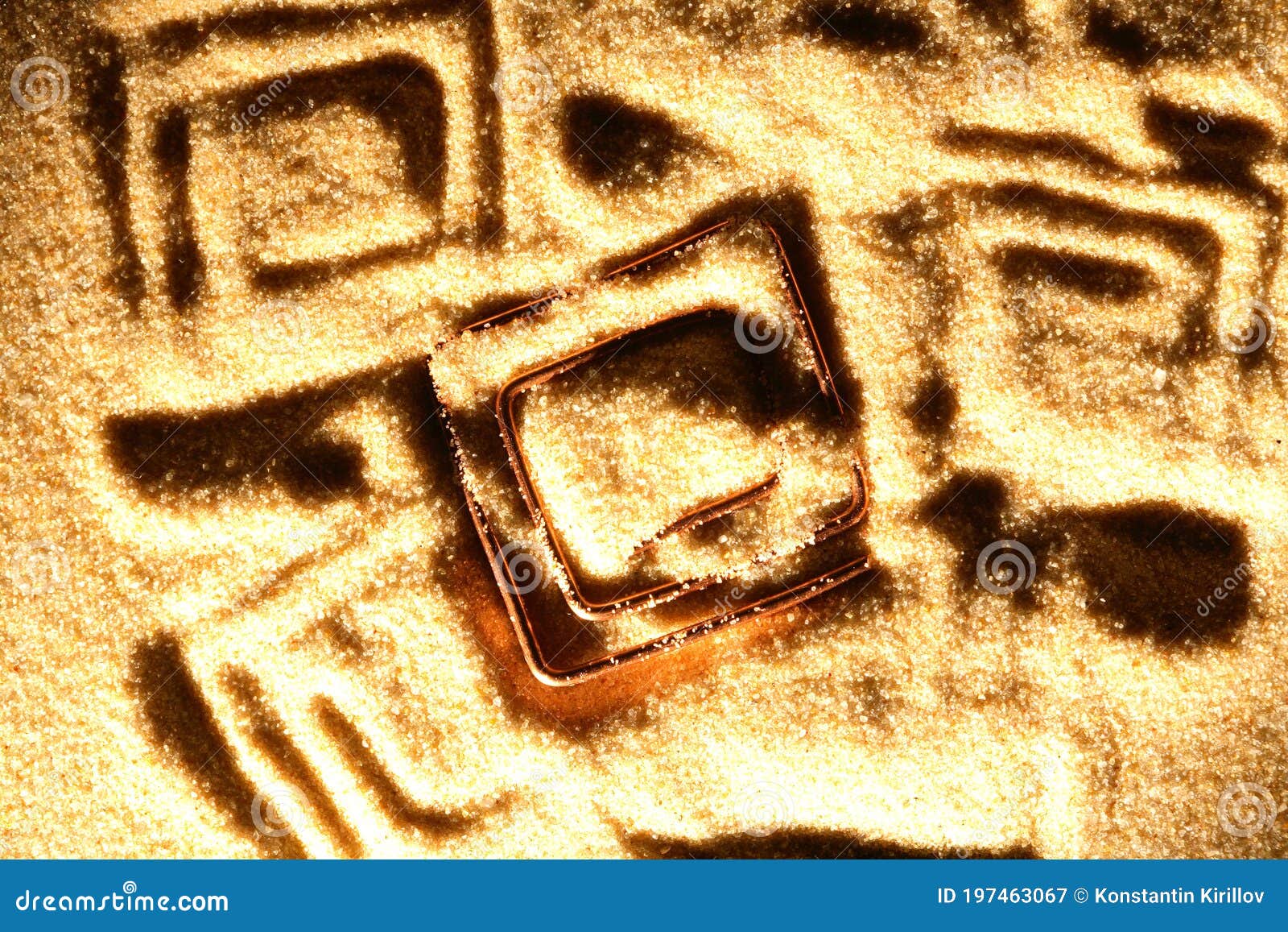 Symbol on Sand stock image. Image of sand, surface, copper - 197463067