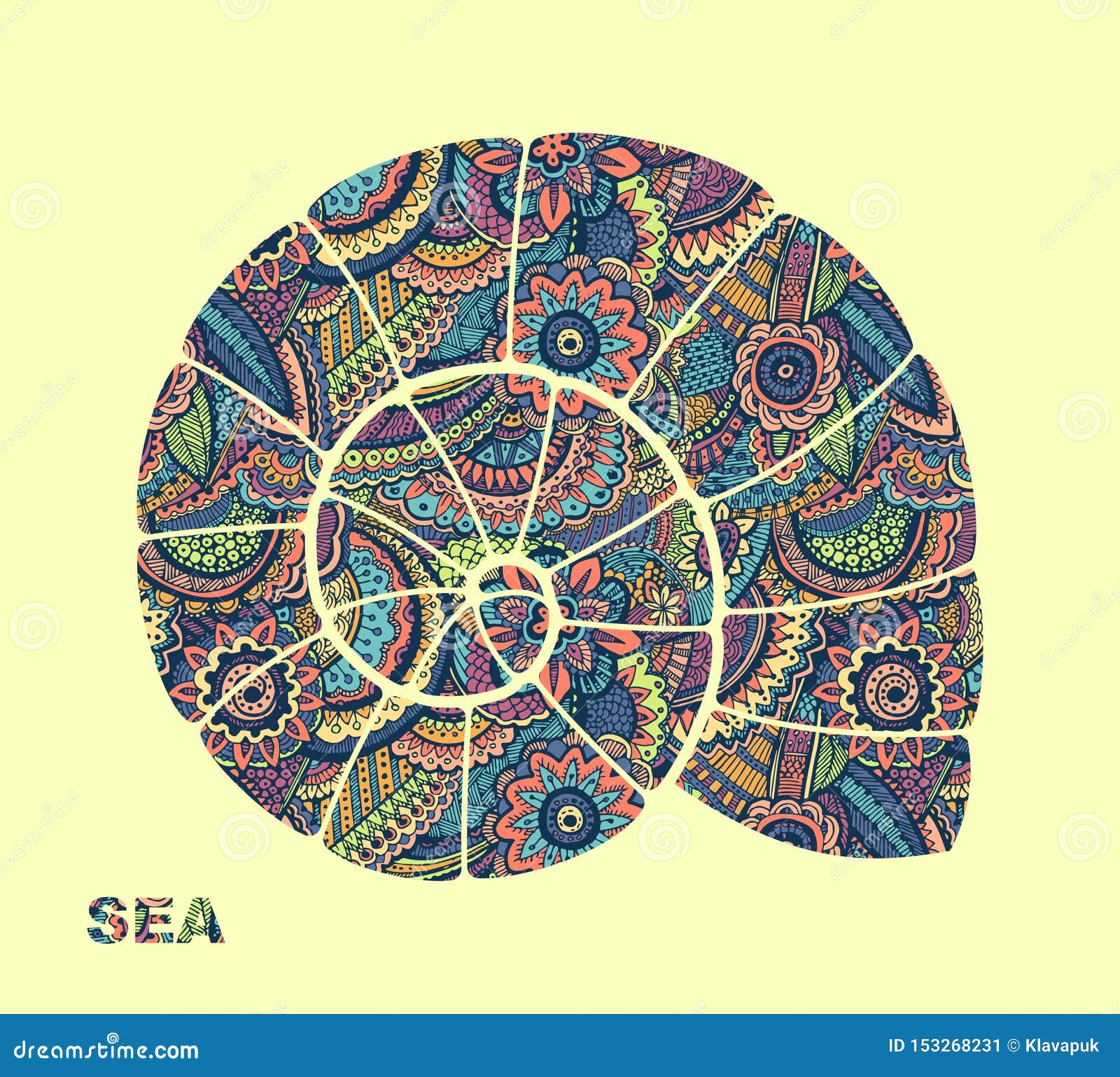 The Symbol of the Sea. Abstract Sketches in the Shape of a Shell Stock ...