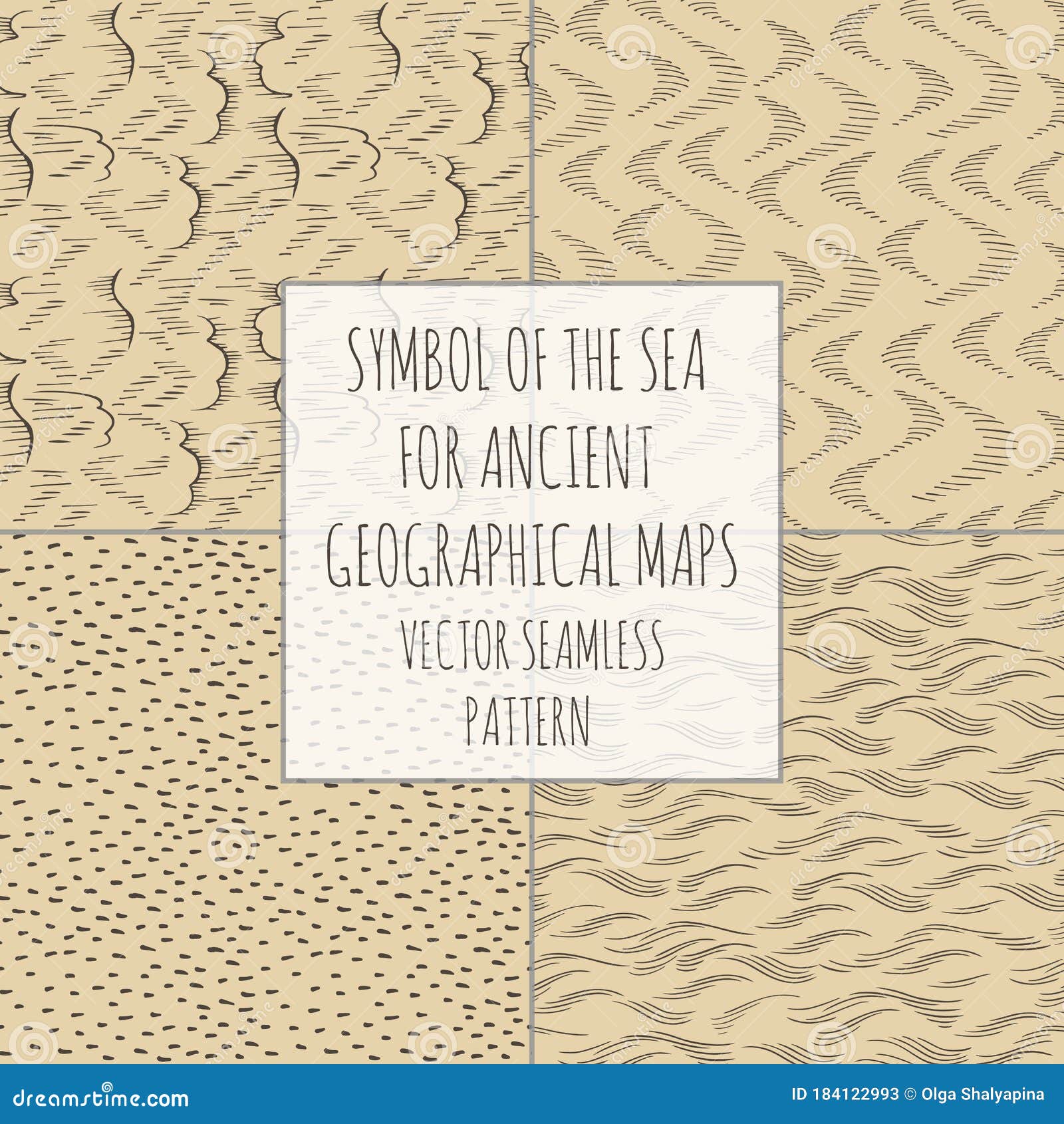 Symbol of the Seas and Oceans for Ancient Geographical Maps. Vector ...