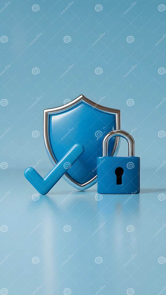 Symbol of Security Shield with Blue Checkmark and Padlock on Light Blue ...