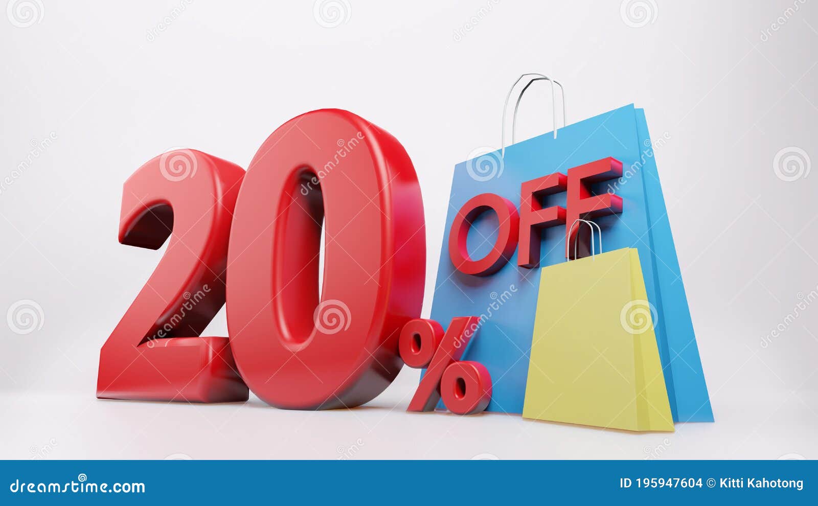 20 Symbol with Shopping Bag , 3D Render Isolated Background Stock ...